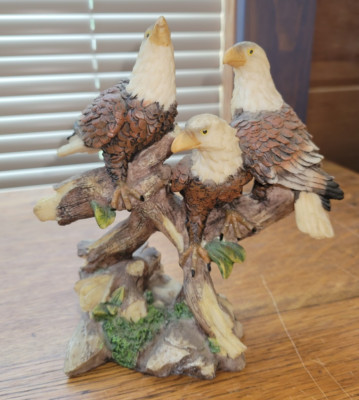 Beautifully detailed resin sculpture EAGLES on Driftwood 6" tall, unbranded | eBay