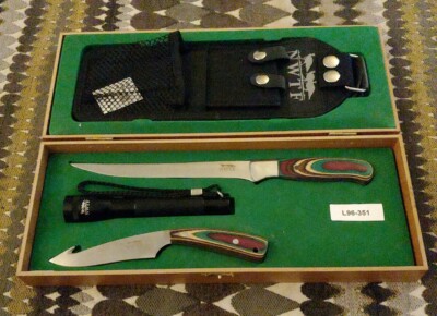 NWTF FIXED BLADES COLLECTORS KNIFES HUNTING SET WITH SHEATH IN WOODEN ...