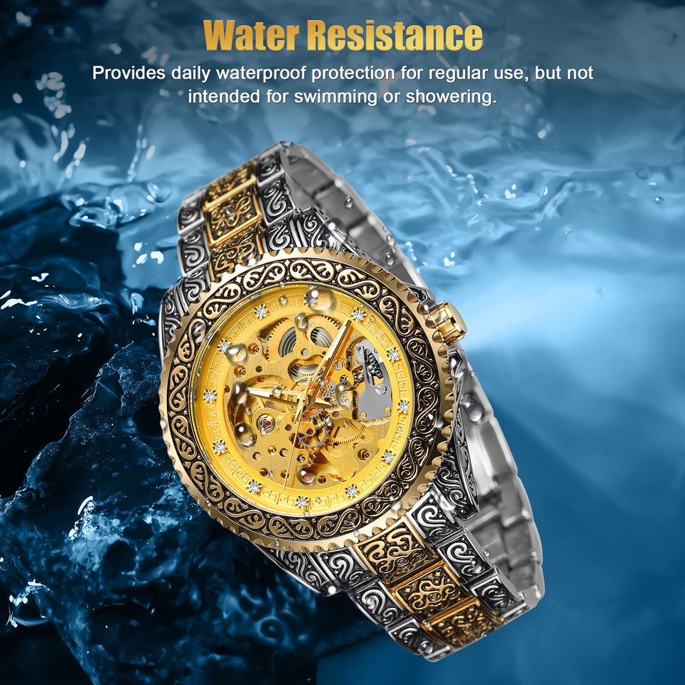 Luxury Men's Stainless Steel Automatic Mechanical Wrist Watch Gold Tone ...