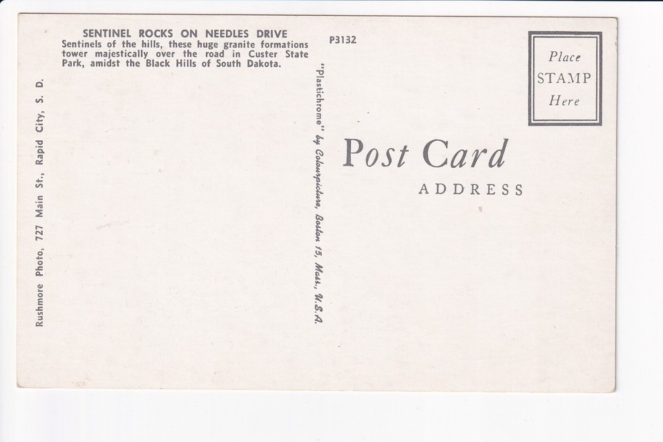 Vintage Postcard Sentinel Rocks on Needles Drives Custer State Park ...