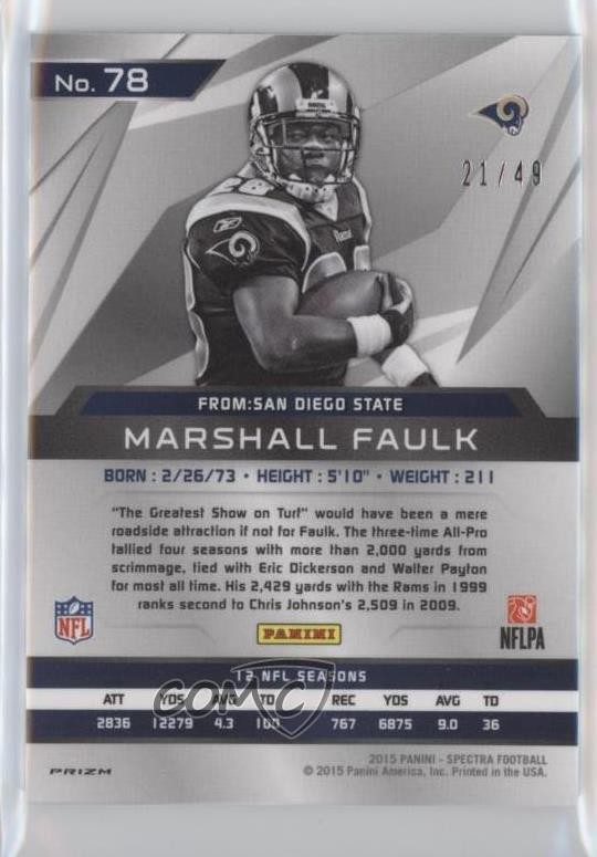 2015 Panini Spectra Neon Blue Prizm /49 Marshall Faulk (Rams) #78 HOF ...