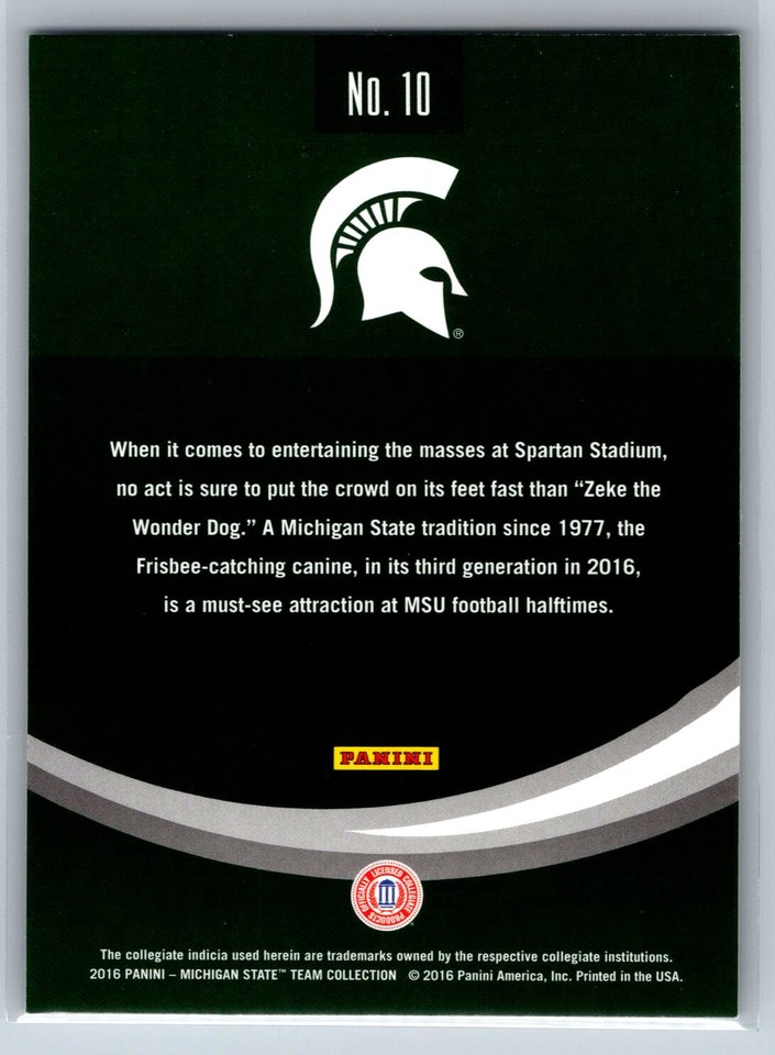 2016 Panini Collegiate Michigan State Traditions Zeke The Wonder Dog ...