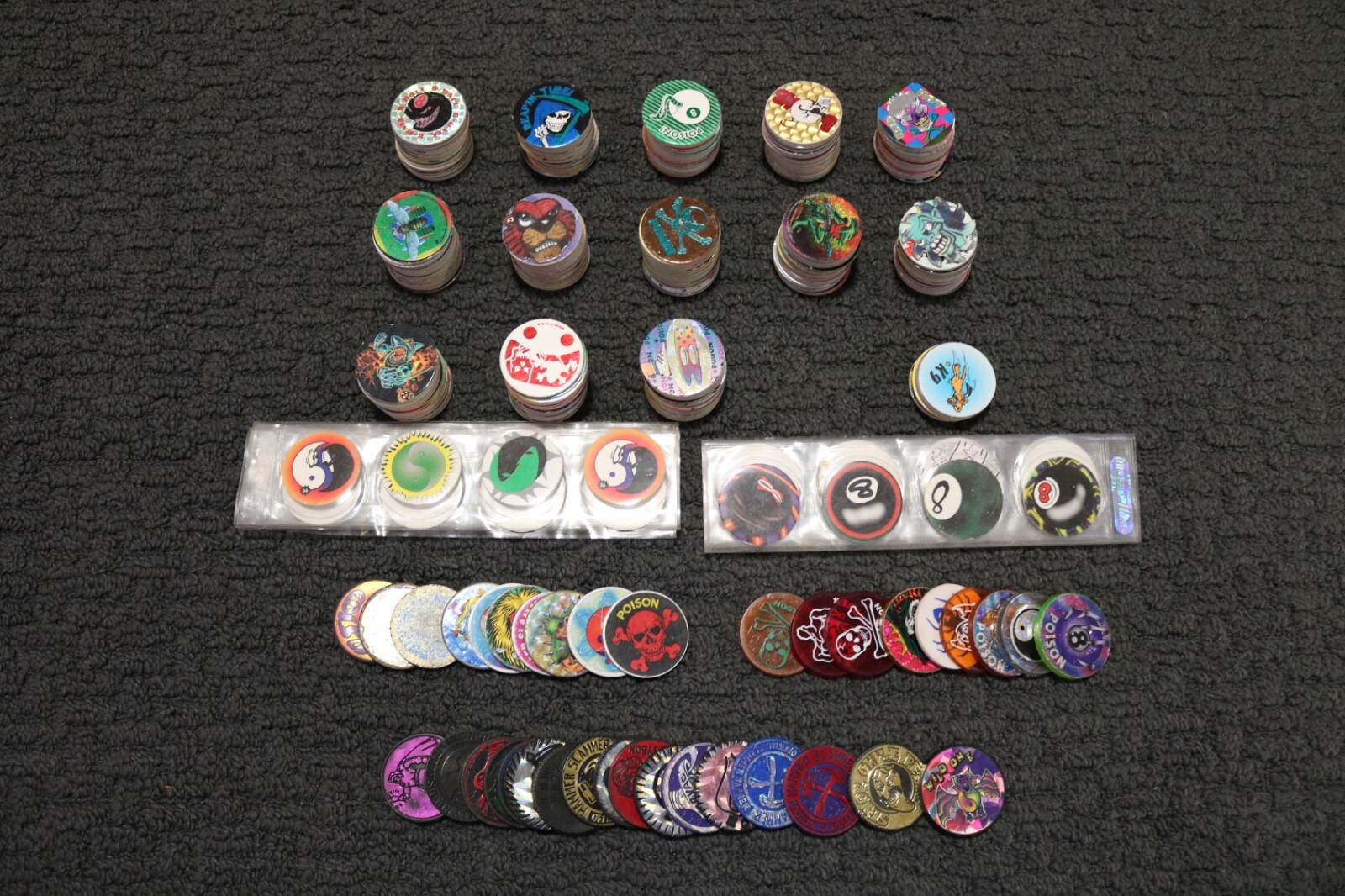 Vintage Pogs 400+ Lot Slammers Metal Plastic Poison 8ball Yang Yang ...