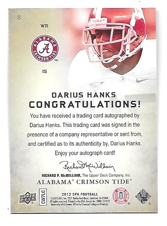 DARIUS HANKS 2012 Upper Deck SP Authentic Autographs Gold auto /15 | eBay