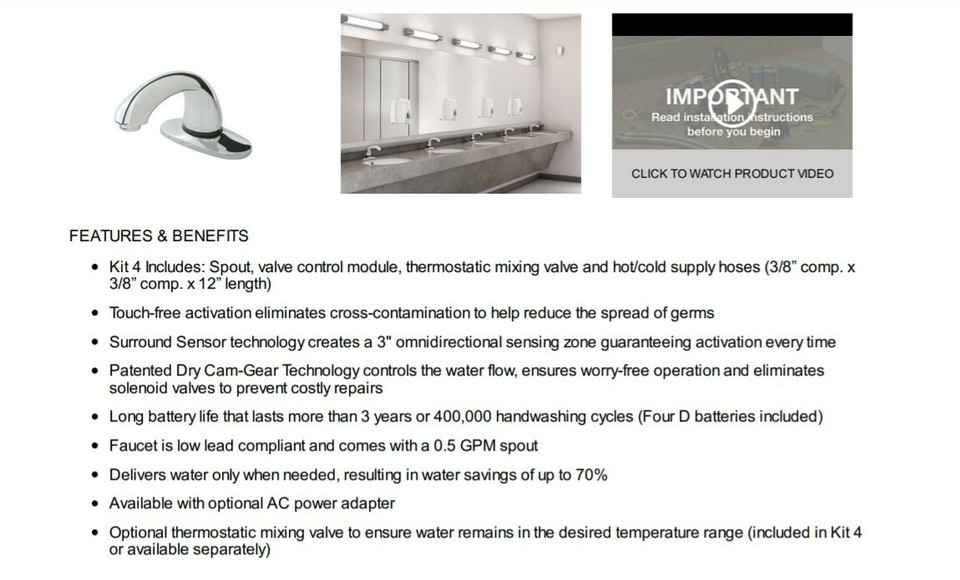 Rubbermaid AUTOFAUCET® MILANO Milano® Hands-Free Sensor Faucet Polished ...