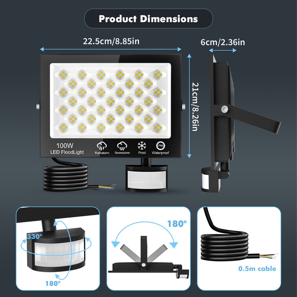 LED Floodlight PIR Sensor Motion Security Flood Light Outdoor Garden ...