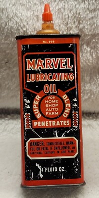 COLORFUL MARVEL LUBRICATING OIL TIN HANDY OILER HOUSEHOLD OIL 4 OZ ...
