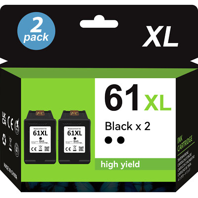2PK #61 XL Black Ink Cartridge for HP 61 ENVY 4500 4501 4502 4508 5530 ...