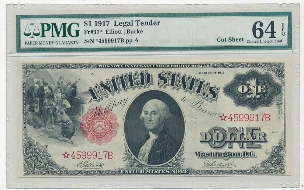 1917 $1 ONE DOLLAR UNITED STATES NOTE-STAR NOTE! PMG GRADED 64 EPQ ...