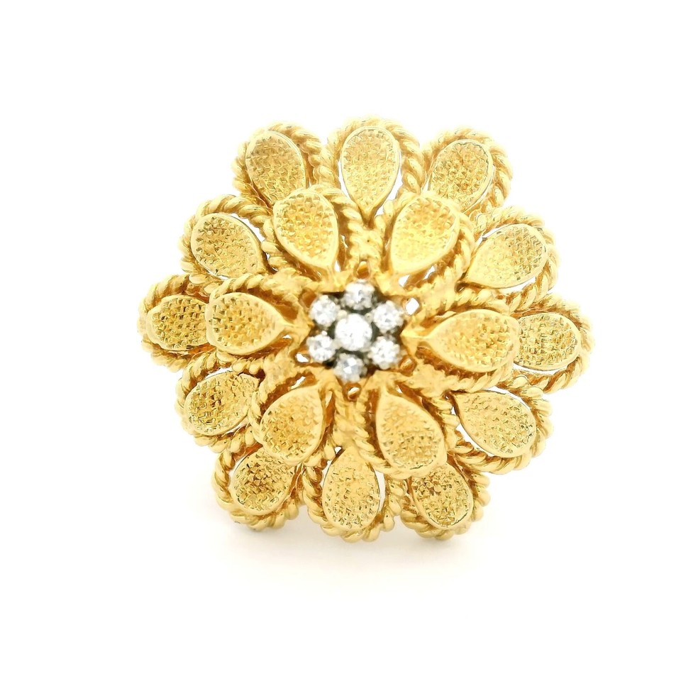 Detailed 18K Yellow & White Gold Big Flower Diamond Ring Size 8 MSRP ...