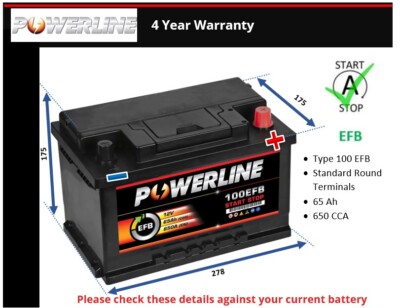 EFB Battery fits FORD FOCUS Stop Start 100 EFB 650A 65Ah 4Yr Warranty ...