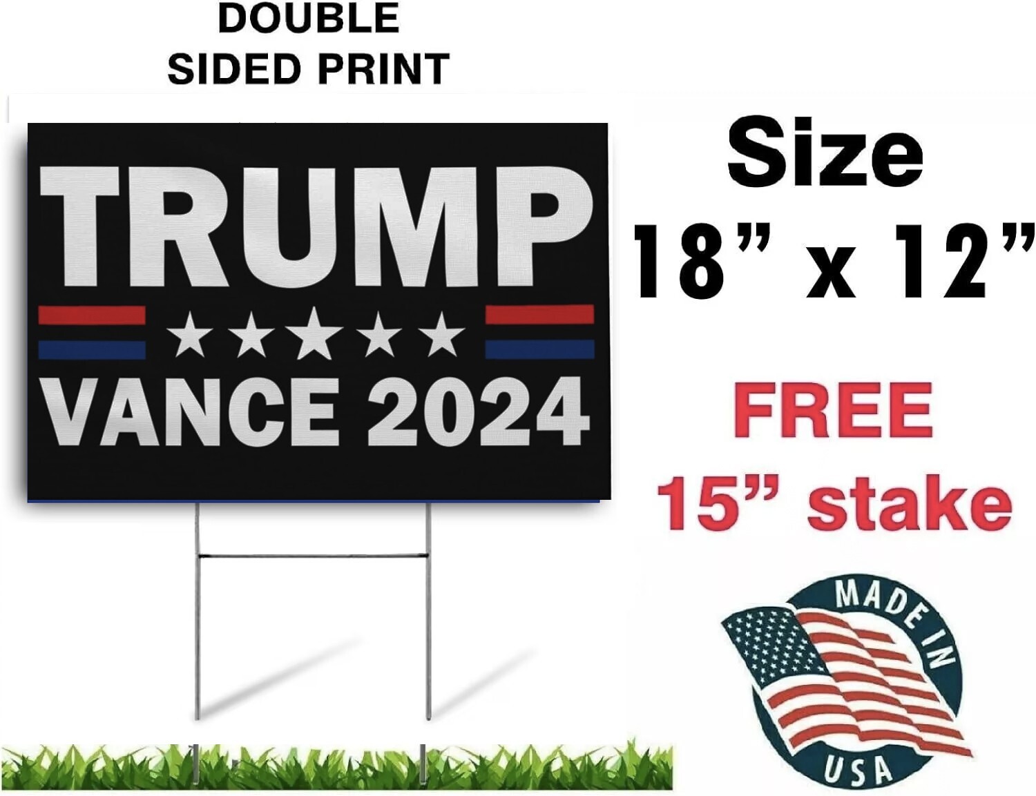 Donald Trump JD Vance 2024 Yard Sign 18' x | Grelly USA