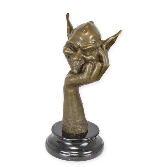 Vintage Bronze Devil Sculpture Statue Satyr Hand Marble Deco Gothic ...