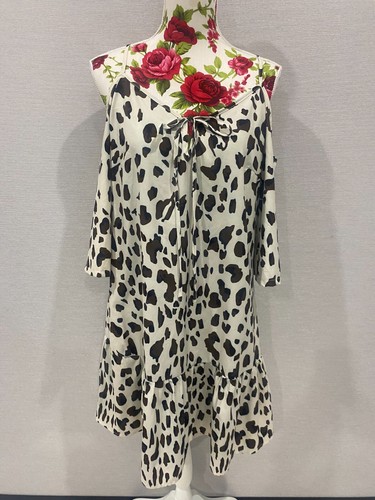 SHILAY ANIMAL PRINT COLD SHOULDER SHIFT DRESS FRILL BOTTOM SIZE S | eBay