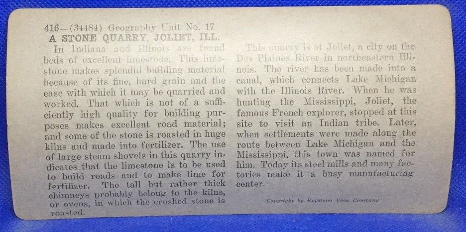 Illinois Joliet Stone Quarry Keystone Geography Stereoview | eBay