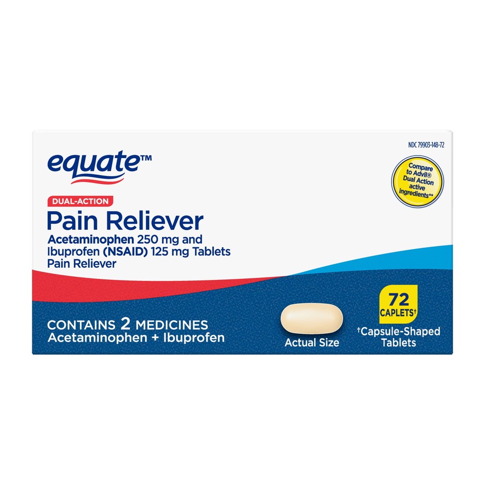 Equate Dual Action Acetaminophen 250 mg and Ibuprofen 125 mg Tablets ...