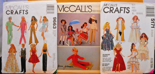 3 New Patterns-McCalls Crafts 9663-5171-8181-Barbie Fashion Doll ...