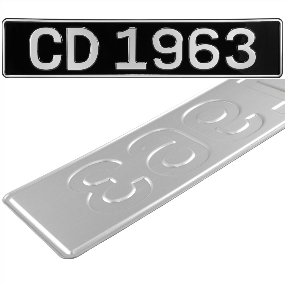 Oblong and Square Black Silver Pressed Number plates Metal Classic Car ...