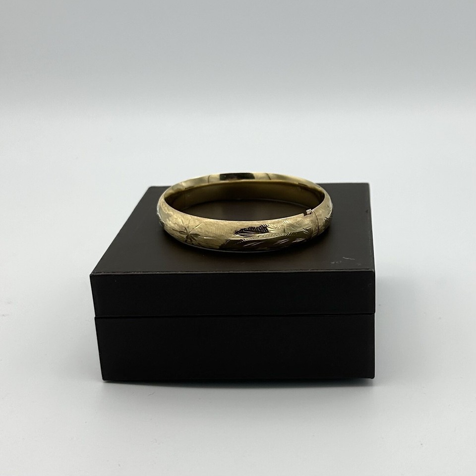 Vintage 14k YG Hand Engraved 10mm Wide Bangle Bracelet | eBay