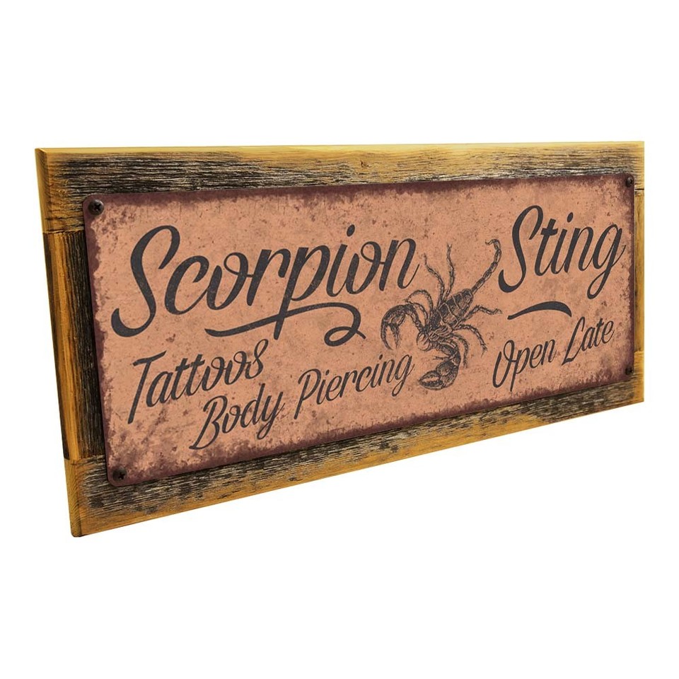 Scorpion Sting Tattoos Metal Sign; Wall Decor for Mancave, Den, or ...
