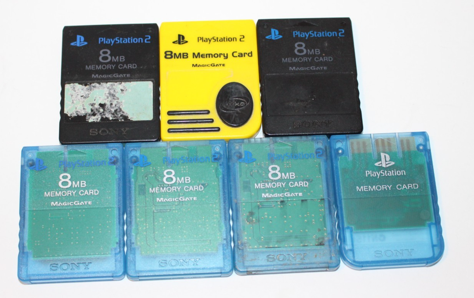 Lot of 7 Sony PlayStation 2 Memory Cards : 6 ps2 and 1 ps1 memory card ...