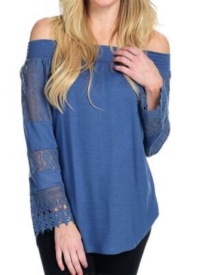 NEW - Indigo Thread Co. Stretch Knit Off-Shoulder Crochet Lace Top | eBay