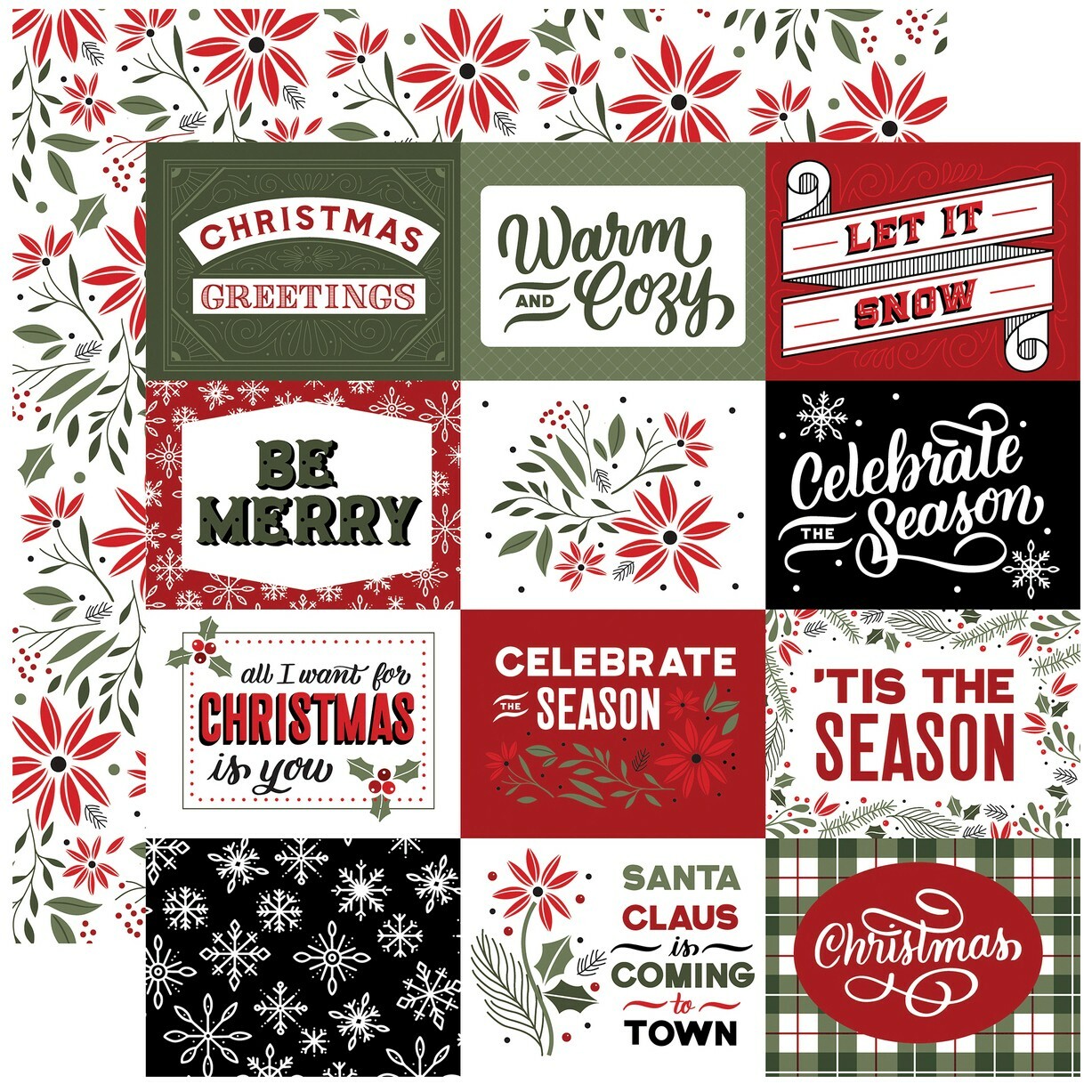 2 Sheets Echo Park Paper SALUTATIONS CHRISTMAS 12x12 Cardstock - 4x3 ...