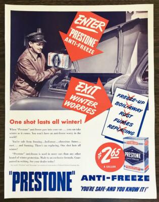 ORIGINAL 1940 Prestone Anti-Freeze Print Ad You're Safe and You Know It ...