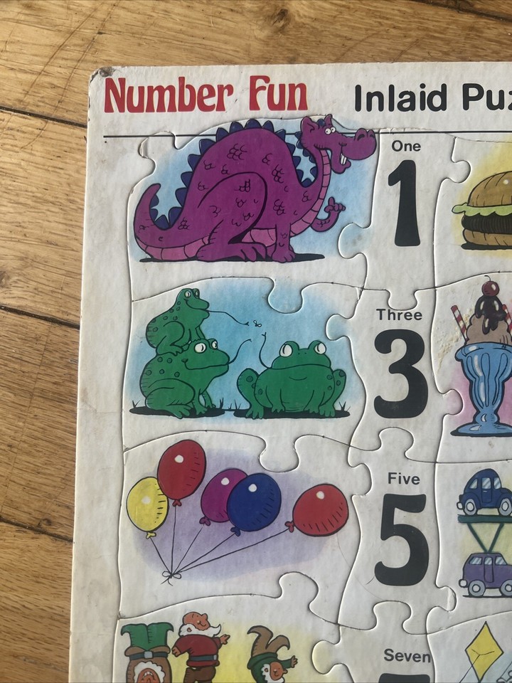 Vintage Warren Schoolhouse 11 in x 14 Inlaid Puzzle "Number Fun" 20pc ...