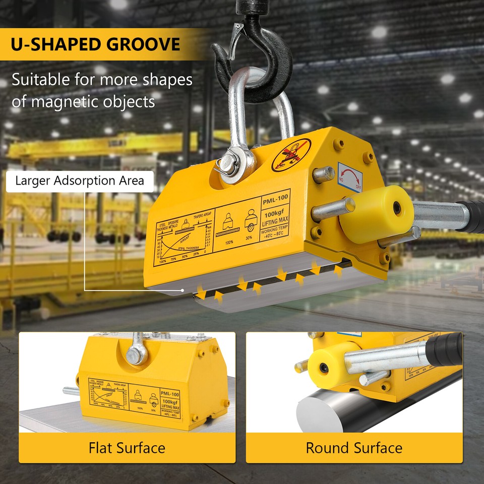 Heavy Duty Magnetic Lifter, 220Lbs Capacity, Permanent Lift Magnet with ...