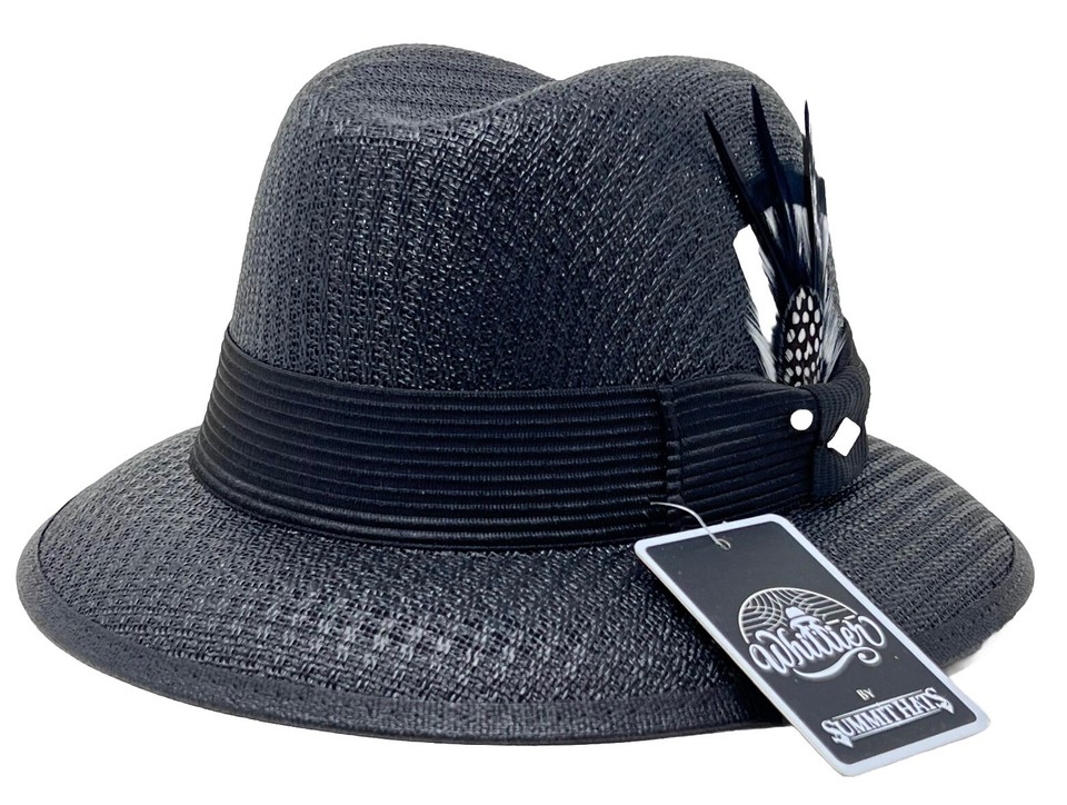 Whittier Lowrider Fedora Straw Hat Mens Black With Black & White Combo ...
