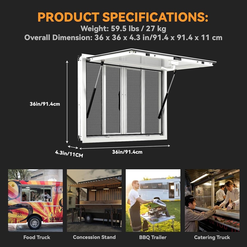 60x36/36x36/53x33/48x36/36x24in Concession Stand Serving Window Service ...