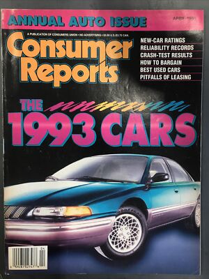 CONSUMER REPORTS MAGAZINE-APRIL 1993-VOL 58 #4-1993 CARS-ANNUAL AUTO ...
