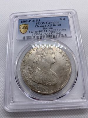 1808 PTS PJ Bolivia 8 Reals Carolus IIII PCGS AU DETAILS Silver Coin ...