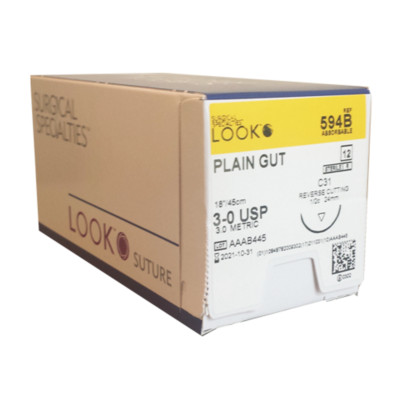 Look X594B Plain Gut Absorbable Sutures 3-0 18" C31 1/2 Circle 24mm 12 ...