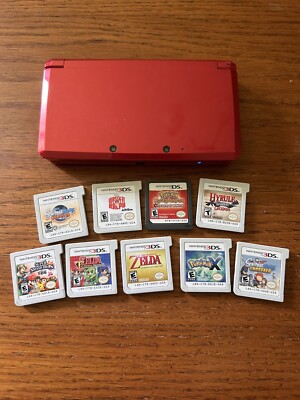 Nintendo 3DS Handheld System - Flame Red With 9 Games, Carrying Case ...