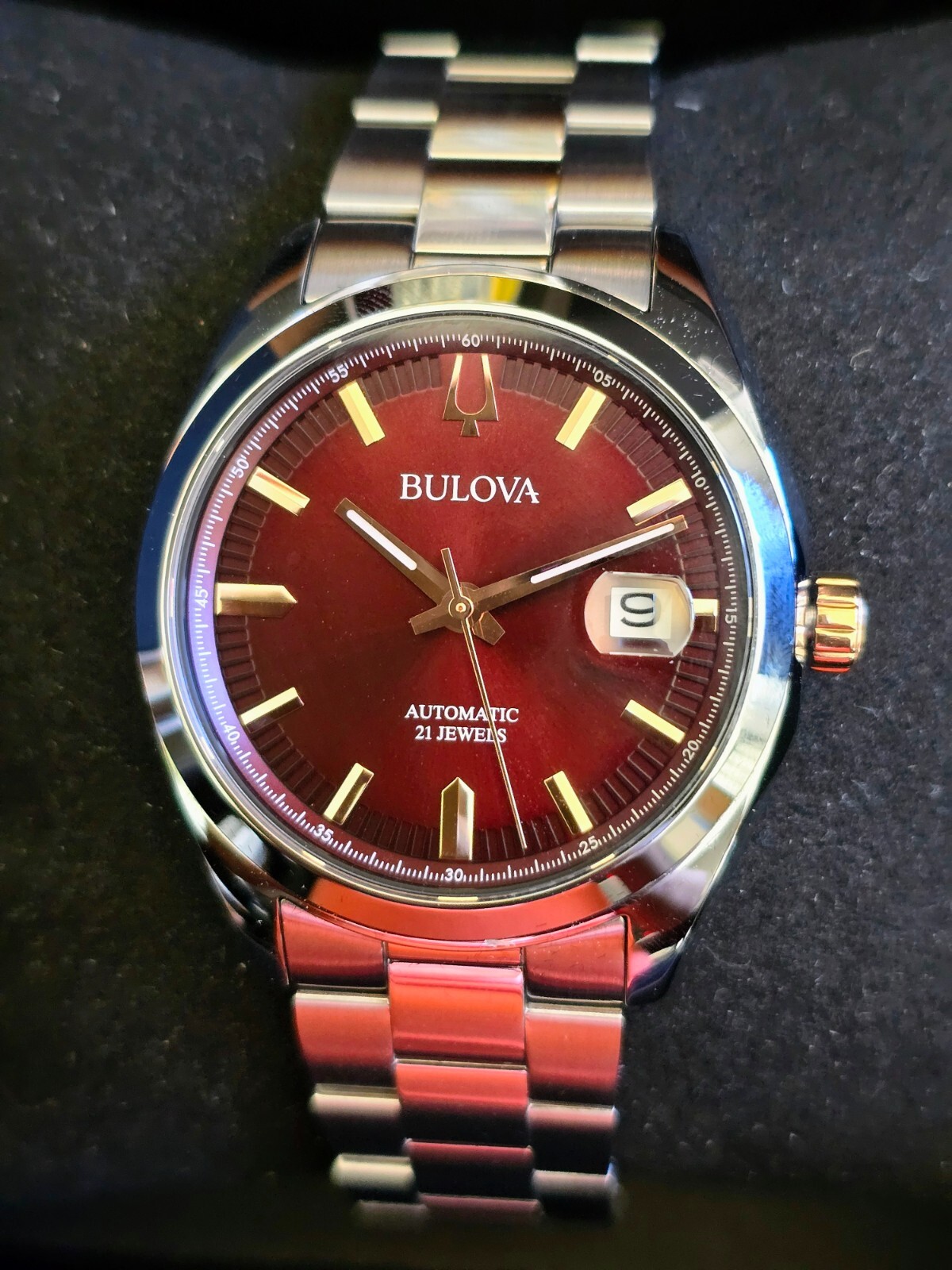Bulova Red Dial Sapphire Crystal Automatic Surveyor Men's Watch 98B422 ...