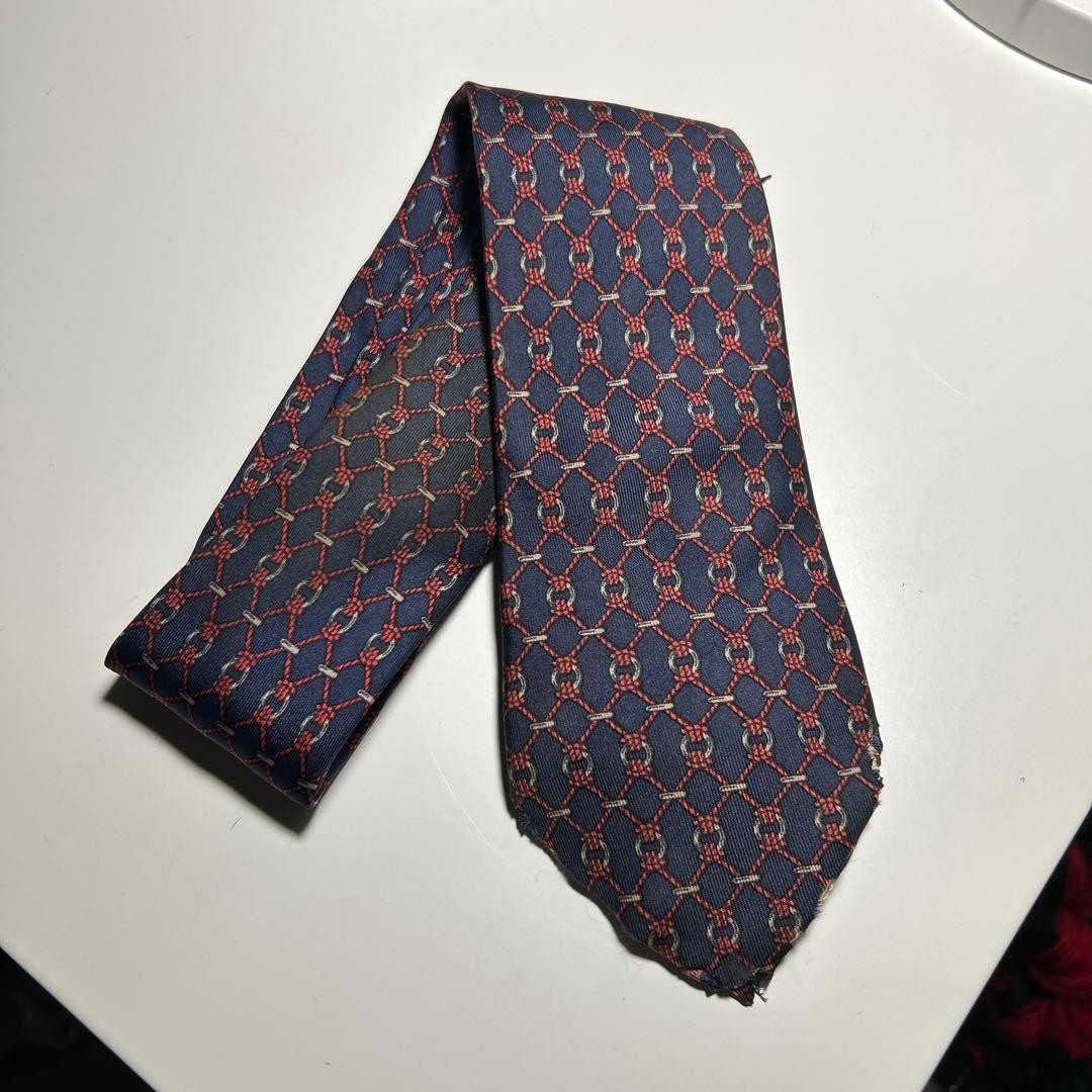 HERMES tie navy red geometric pattern | eBay