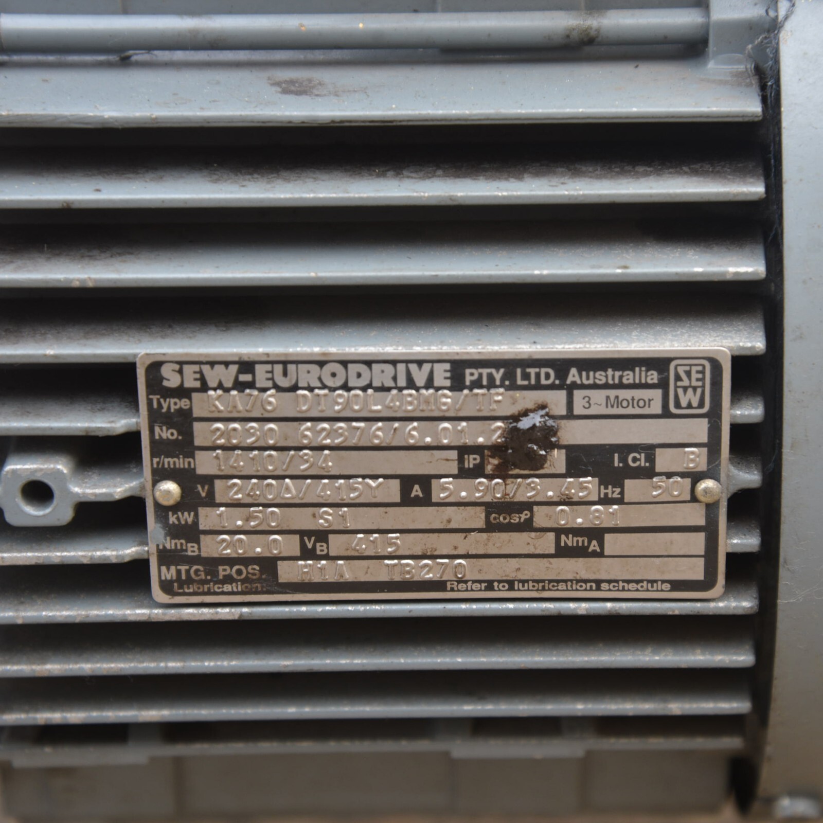 SEW GEARBOX KA76 DT90l4BMG/TF Enclosed Gear Drive Gear Box 1.5kW Motor ...