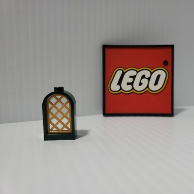 Lego Dark Green Window 1 x 2 x 2 2/3 Rounded Top 30044 w GOLD Lattice ...