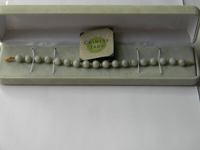 NWT Original Box Fine 14K Gold Beads 8mm Chinese Jade Bracelet 2004 QVC ...