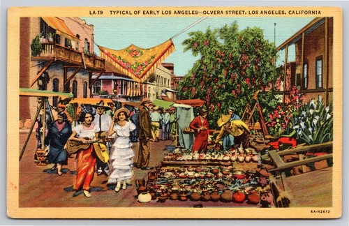 Los Angeles California~Olvera Street & Pepper Tree~Vintage Linen ...
