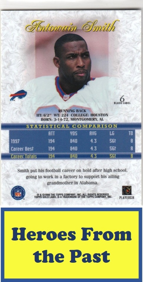 1998 Topps Gold Label Class 2 Black #6 Antowain Smith 054-M | eBay
