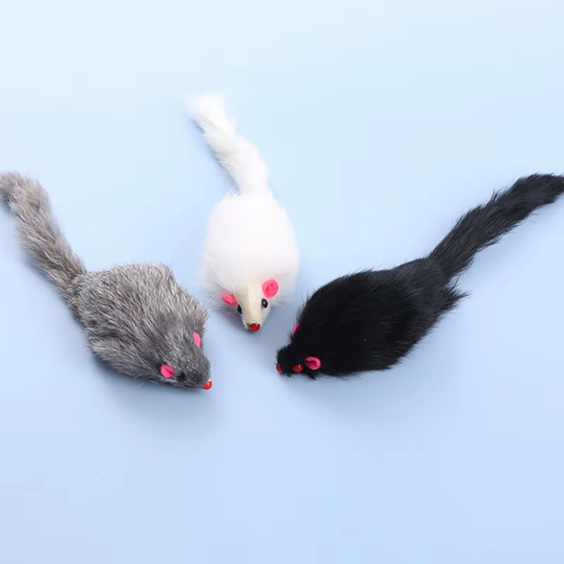 5/10Pcs False Mouse Cat Toy Long-Haired Tail Mice with Sound Plush Soft ...