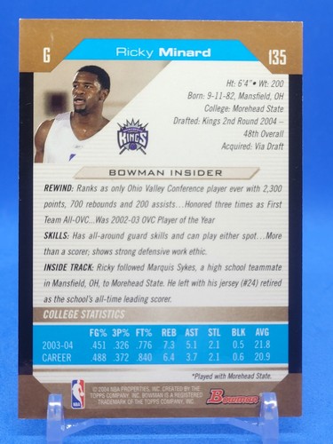 2004-05 Bowman Draft Gold Ricky Minard #135 Rookie RC | eBay