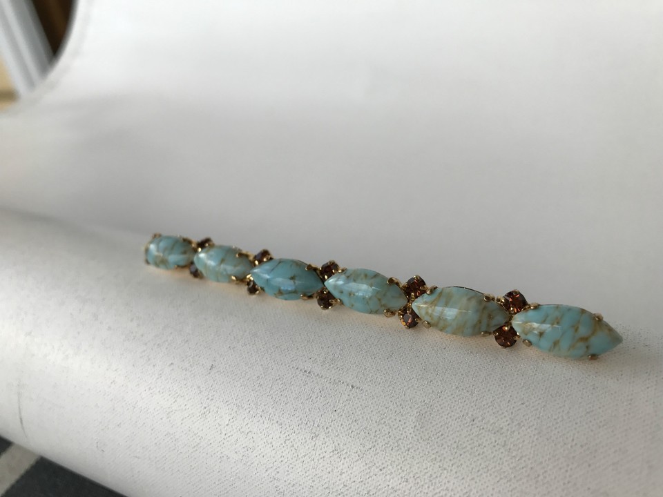 Vintage brooch pin light coloured turquoise with gold dust veins ...