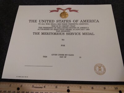 USAF AIR FORCE THE MERITORIOUS SERVICE MEDAL CERTIFICATE Obsolete ...