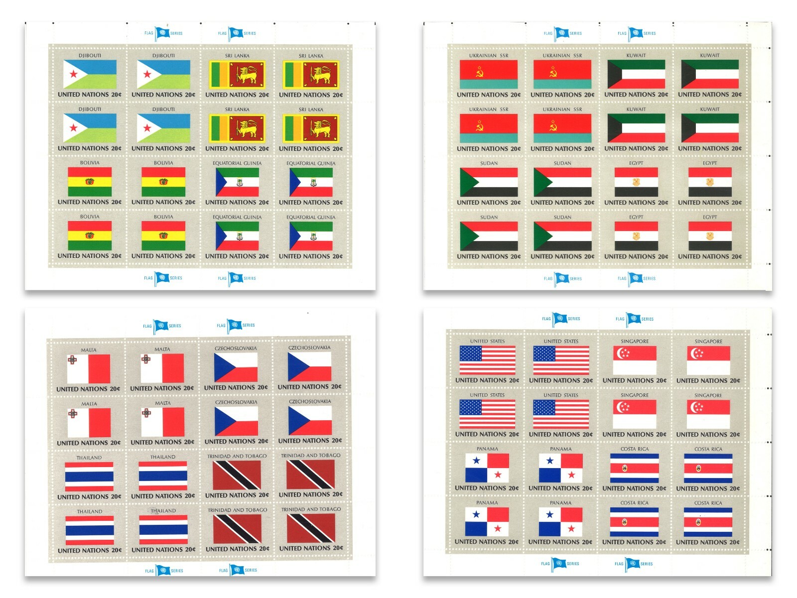 United Nations UNO Flags of 48 Countries 12 Sheetlets of Stamps All ...