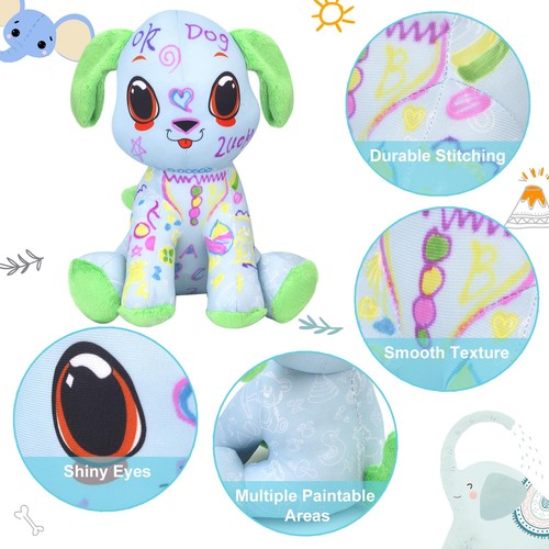 Coloring Plush Toy with 12 Washable Markers for Little Girls Doodle ...