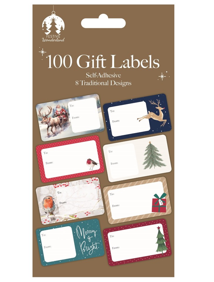 100 Christmas Gift Labels Traditional Design Self Adhesive Stickers ...